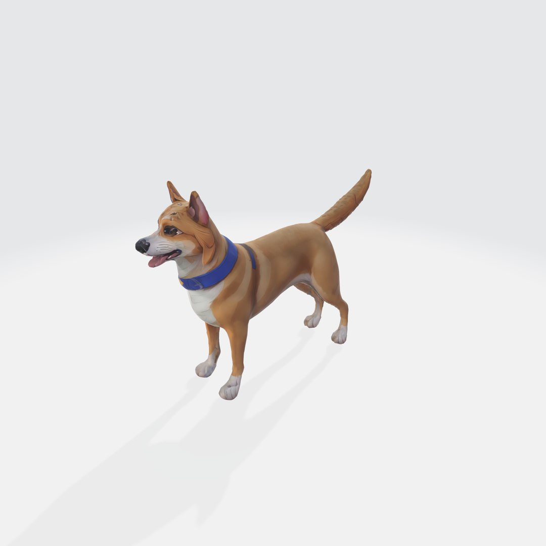 A Dog With A Blue Collar Standing 3D Model - TurboSquid 2259180
