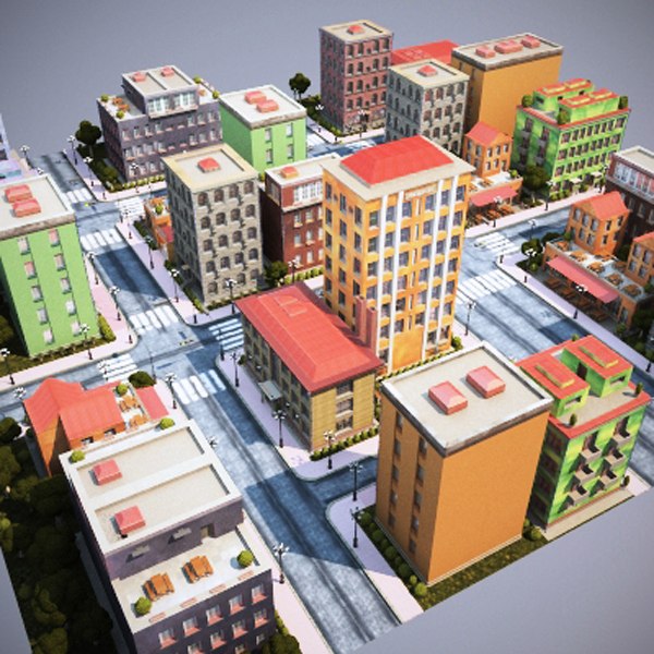 landscape city town street 3d model