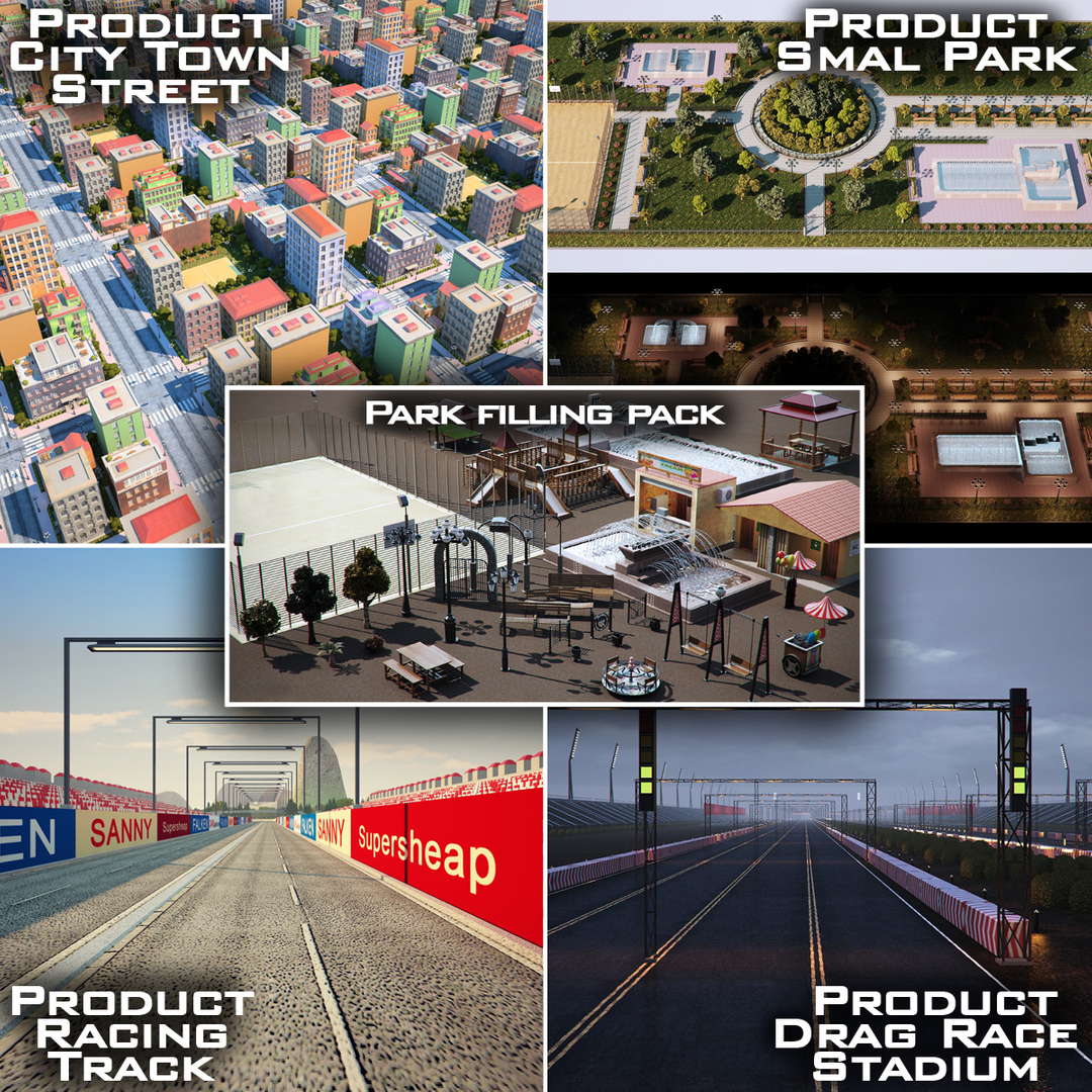 landscape city town street 3d model
