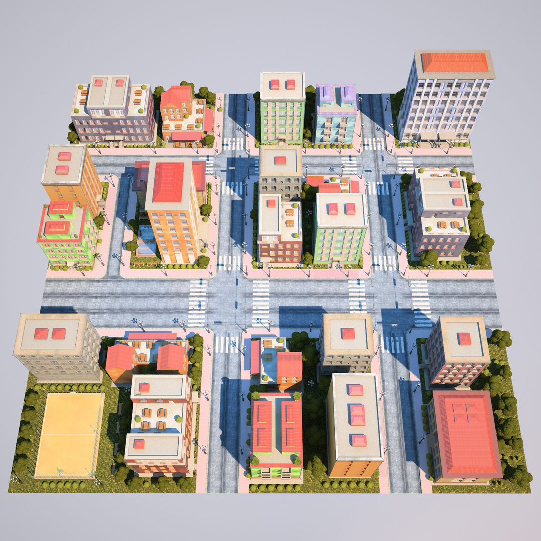 landscape city town street 3d model