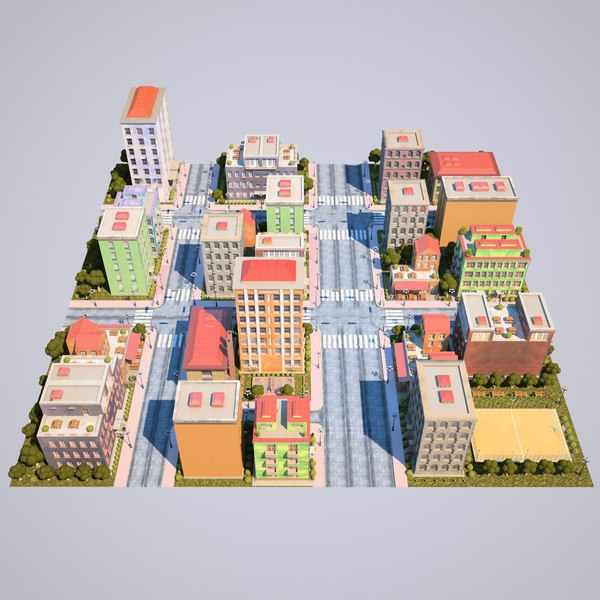 landscape city town street 3d model