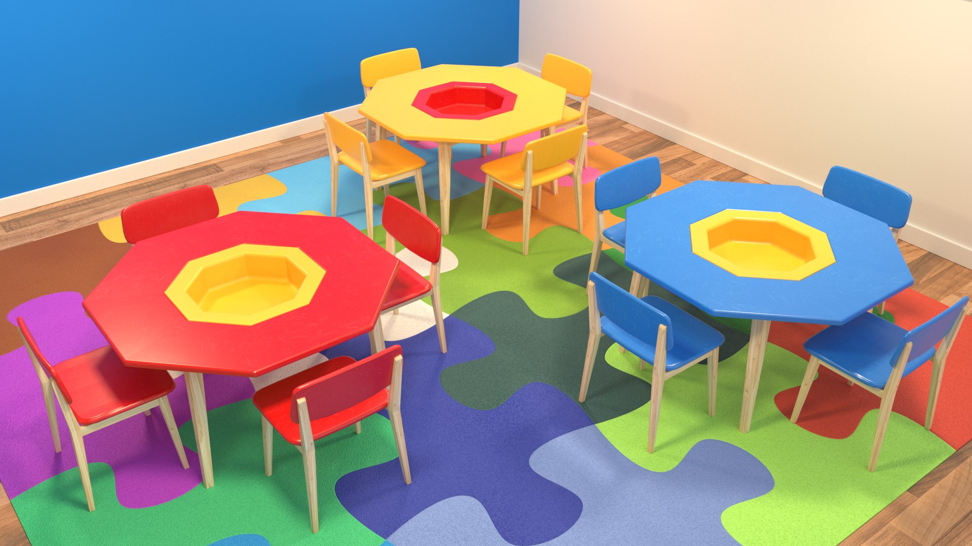Kids Tables And Puzzle Mat Model - TurboSquid 2295316