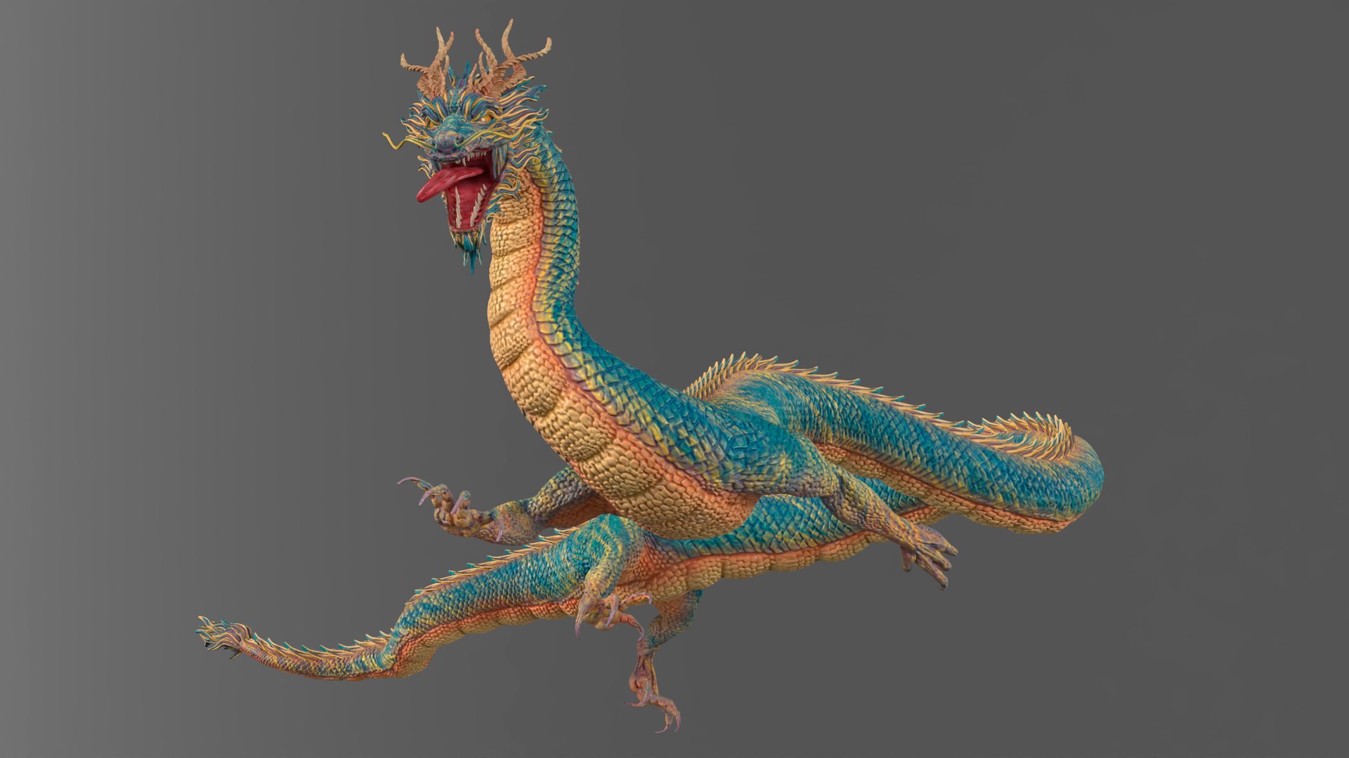3D Asian Mythical Serpent Dragon Blue Rigged For Maya - TurboSquid 2276414