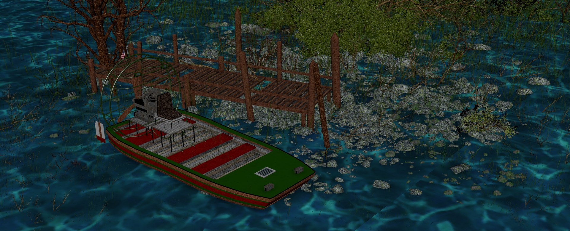 3D Sunset River Air Boat Environment Model - TurboSquid 2170643