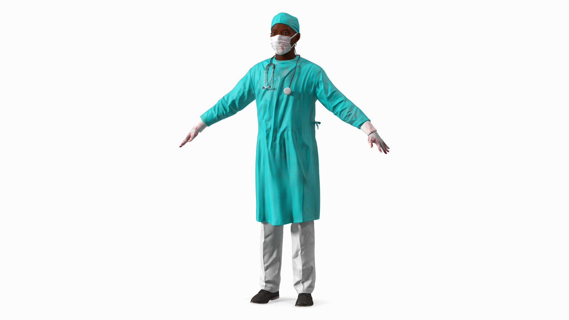 African Black Male Doctor Wearing Face Mask Blood Stained Rigged 3D ...