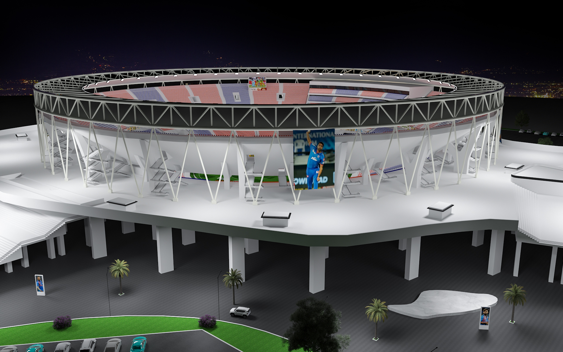 Modello 3D Stadio di cricket Narendra Modi Modello 3D a basso numero di ...