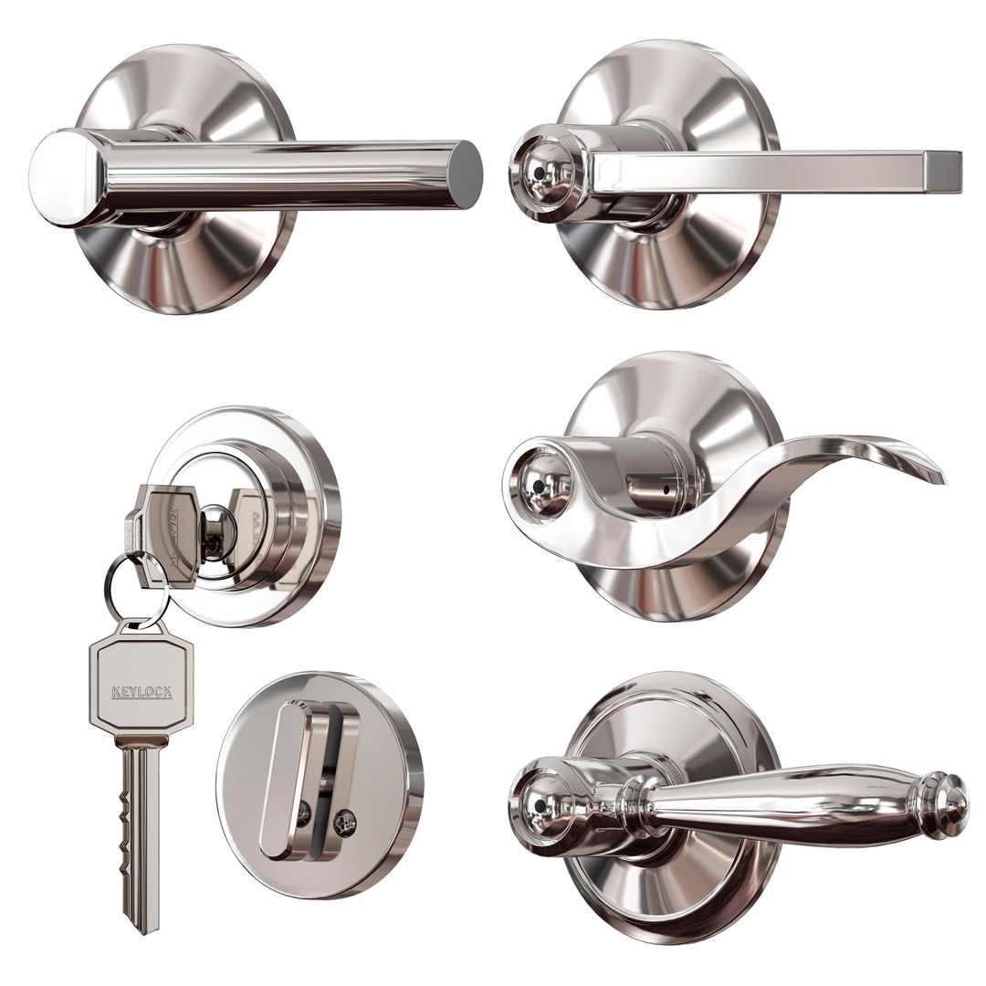Chrome Plated Metal Door Handles Lock And Key 3D Model - TurboSquid 2003612