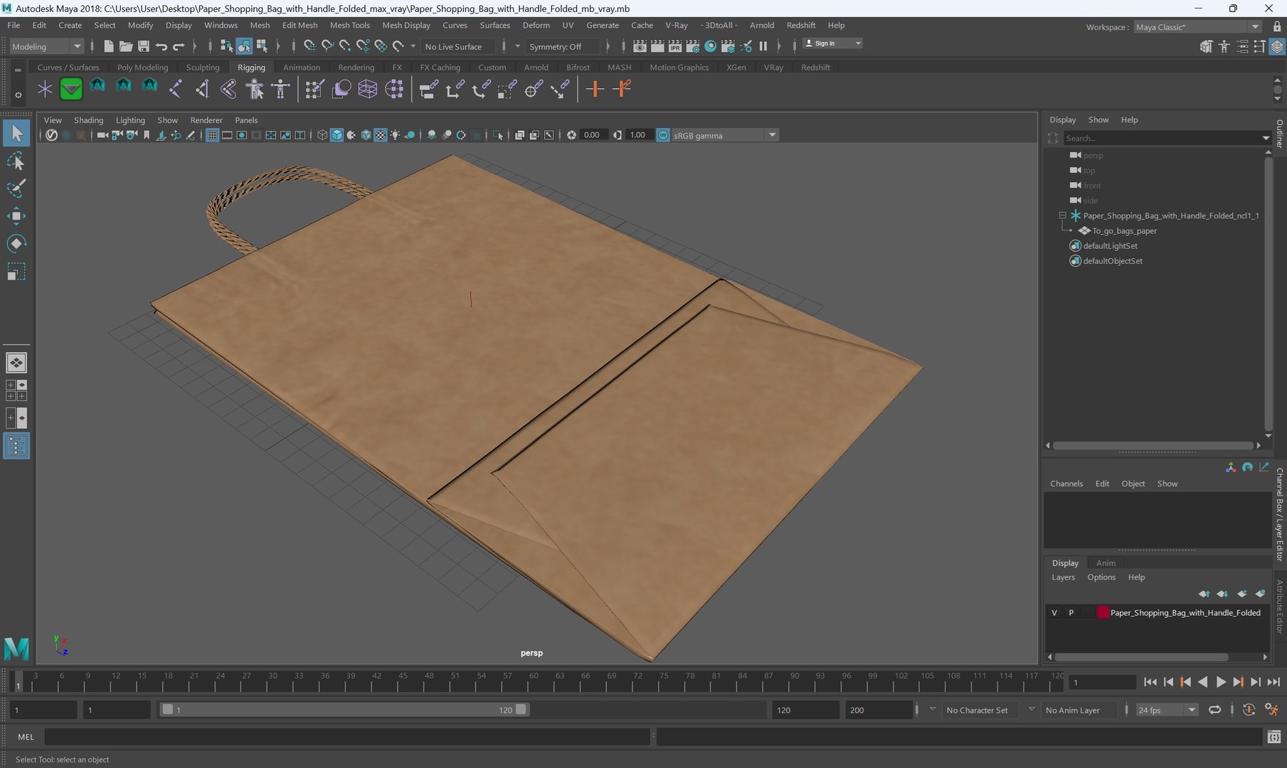 3D Paper Shopping Bag With Handle Folded Model - TurboSquid 2368828