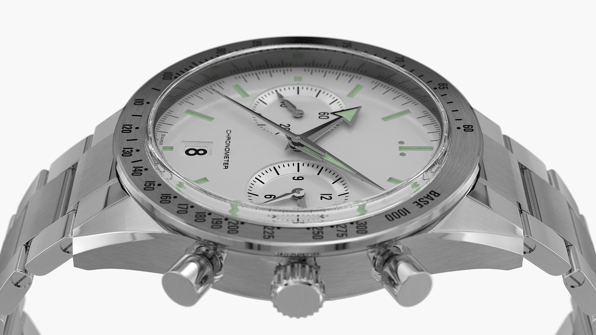 Chronometer Watch Steel Bracelet White Dial 3D Model - TurboSquid 2067372