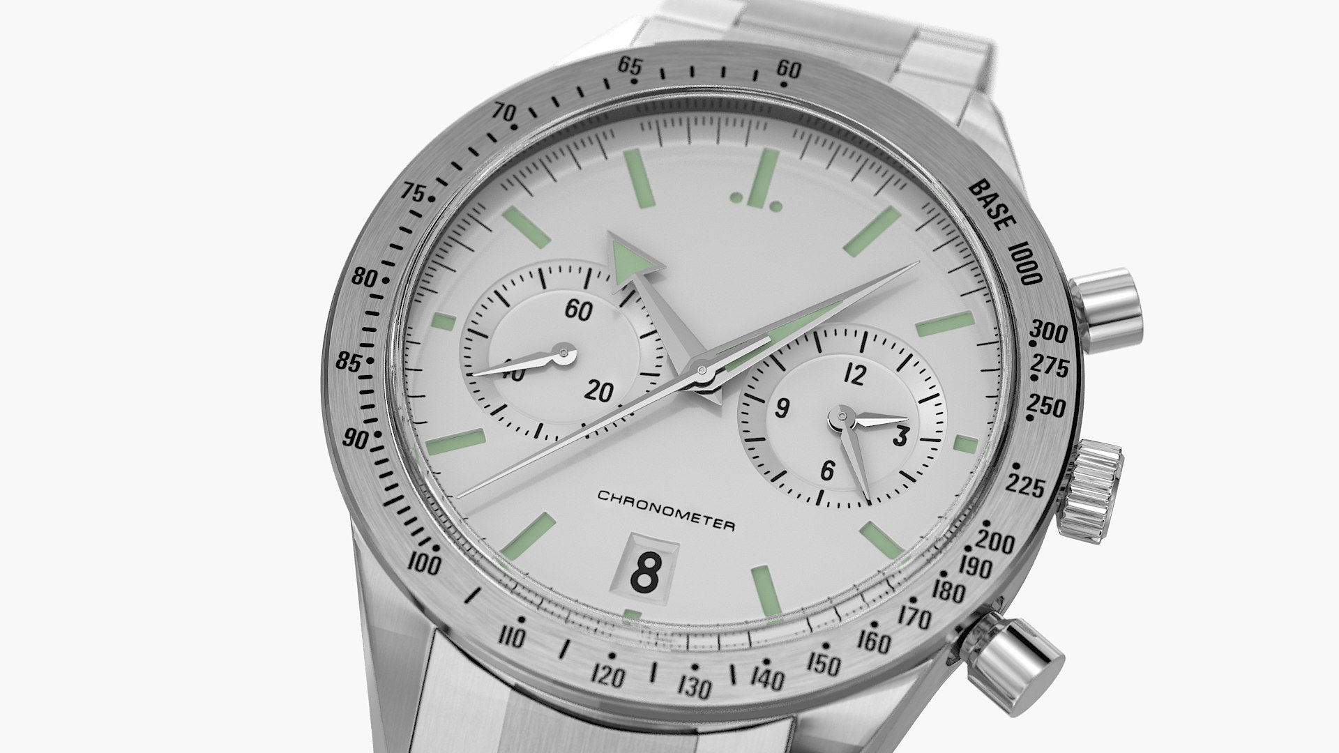Chronometer Watch Steel Bracelet White Dial 3D Model - TurboSquid 2067372