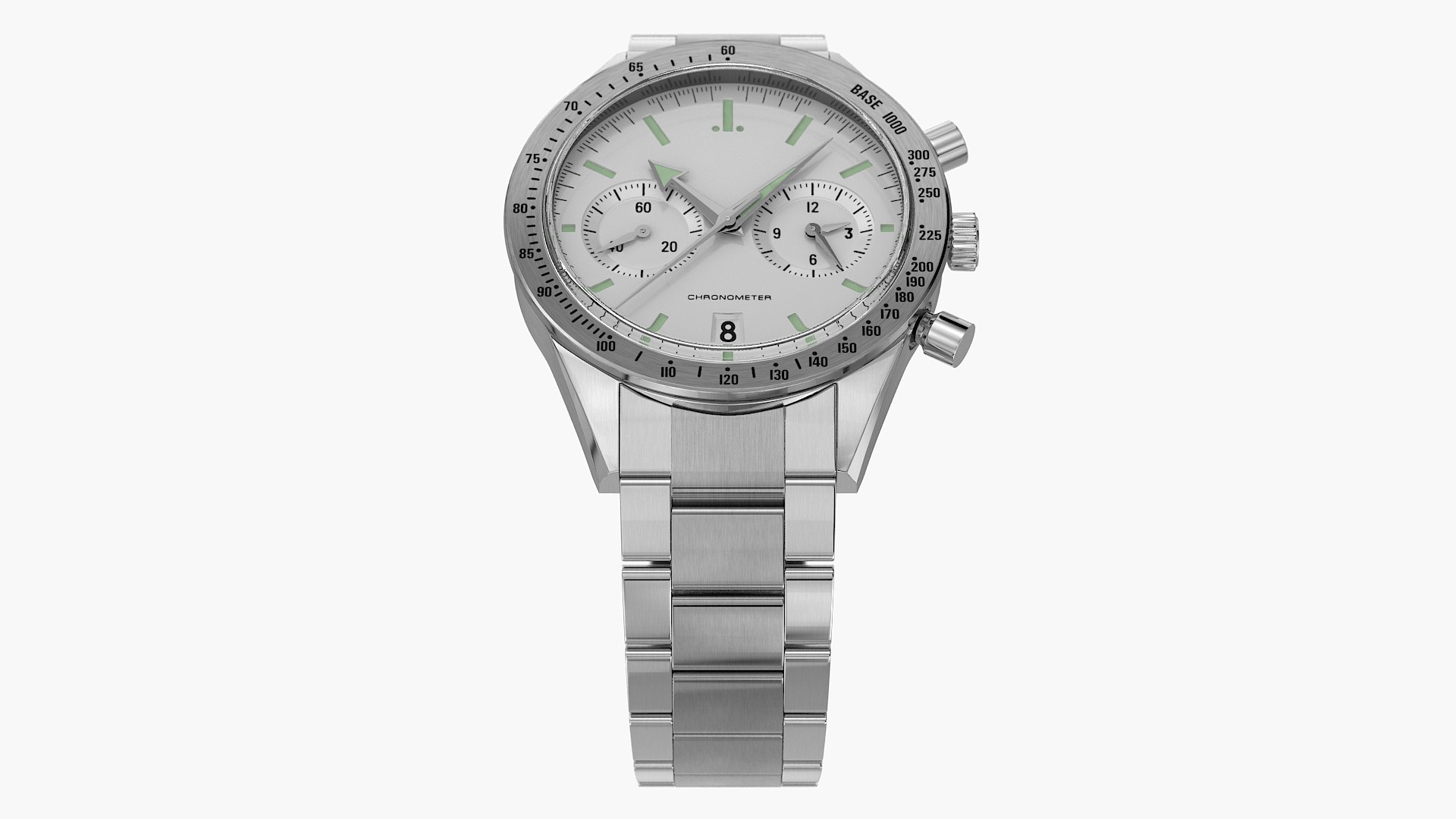 Chronometer Watch Steel Bracelet White Dial 3D Model - TurboSquid 2067372
