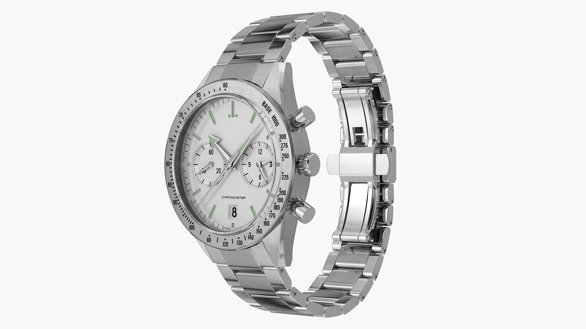 Chronometer Watch Steel Bracelet White Dial 3D Model - TurboSquid 2067372