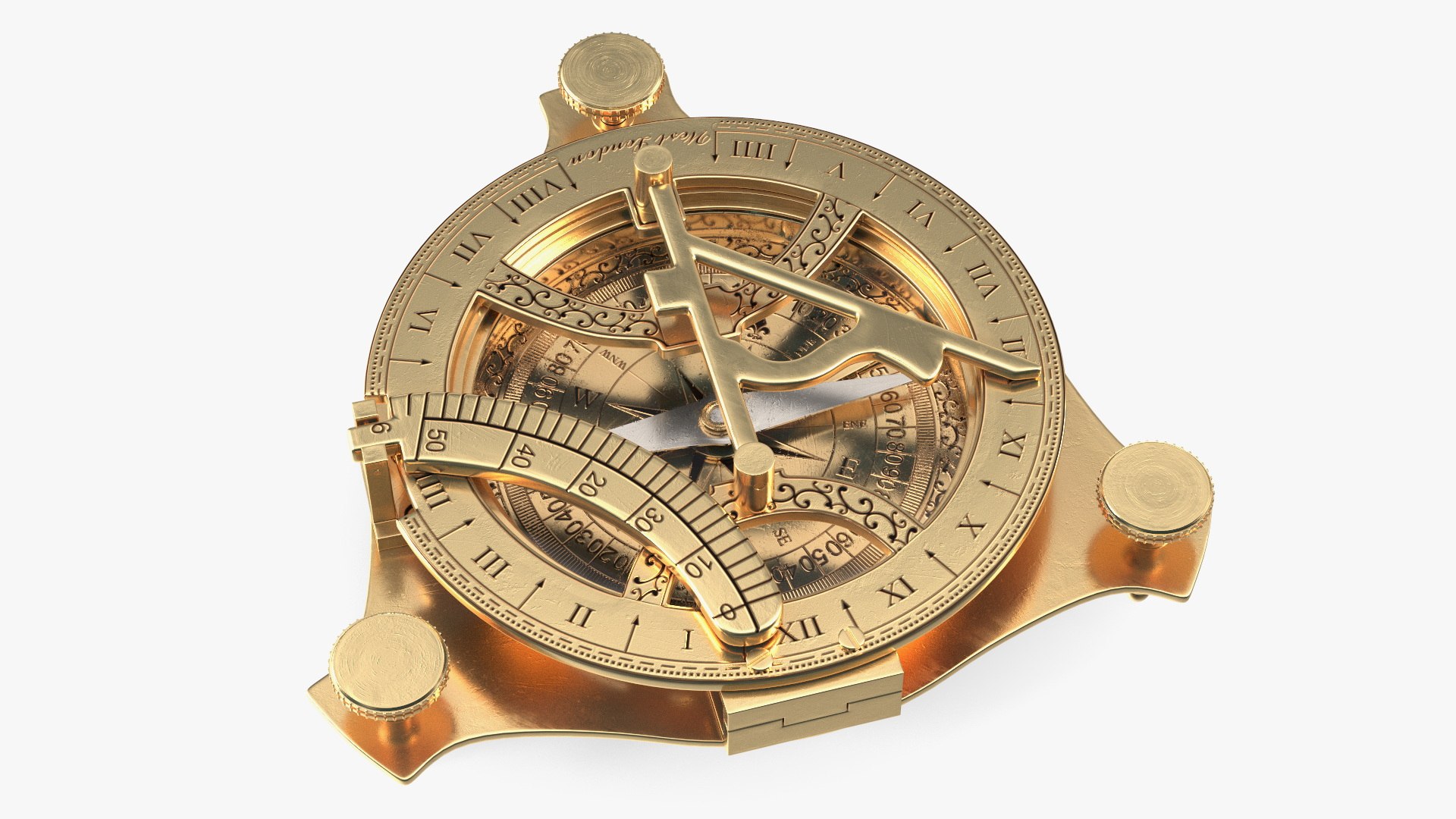 modelo 3d Brújula vintage plegada con reloj de sol - TurboSquid 2212741