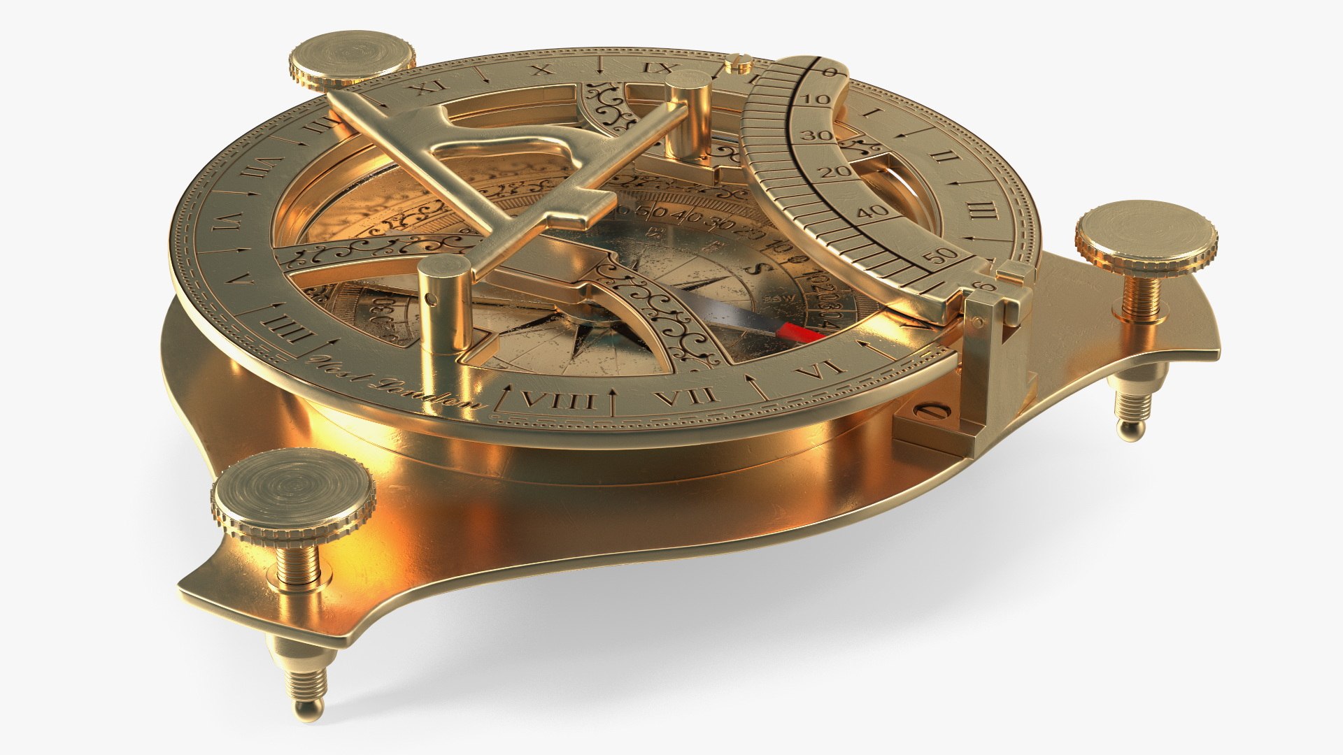 Folded Vintage Compass With Sundial 3D Model - TurboSquid 2212741
