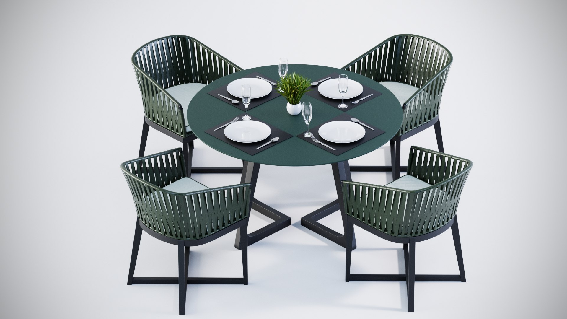 3D Rounded Table And 4 Rope Chairs - TurboSquid 2156336