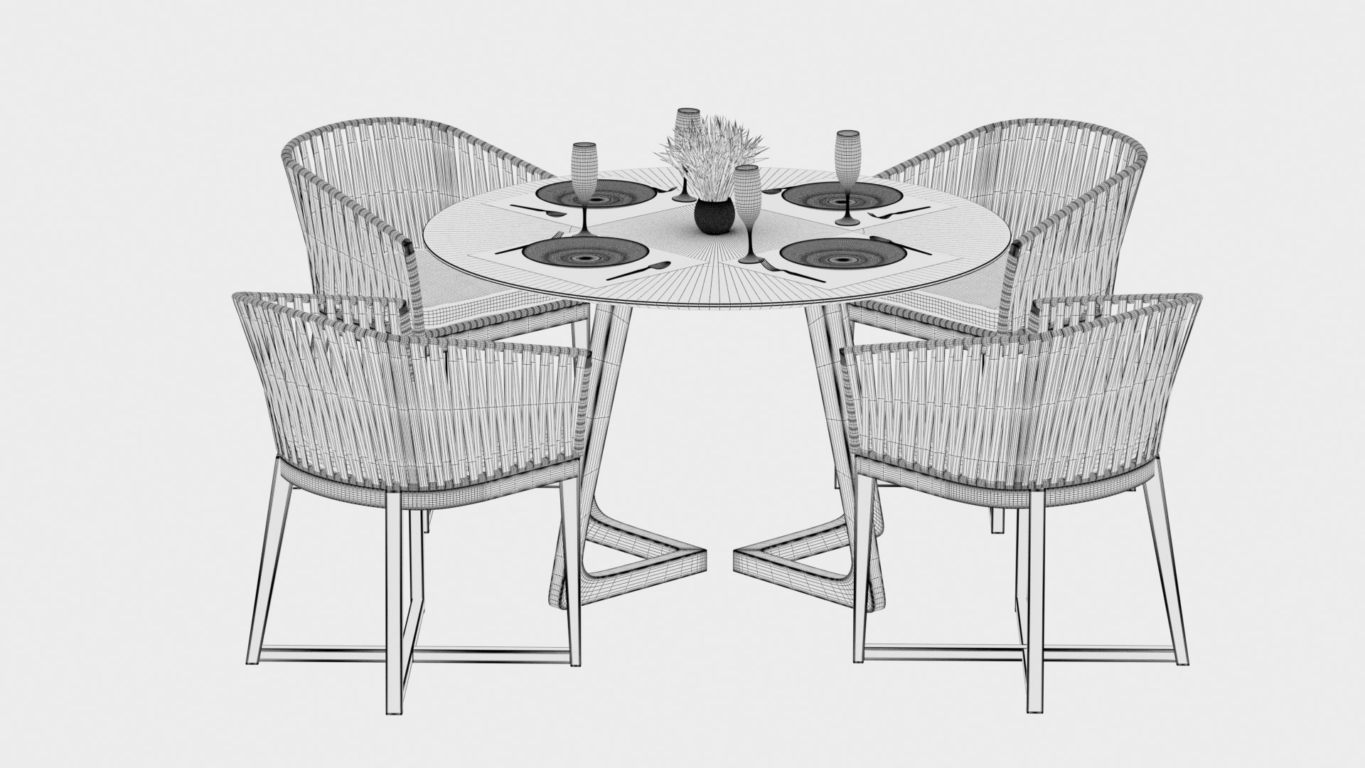 3D Rounded Table And 4 Rope Chairs - TurboSquid 2156336