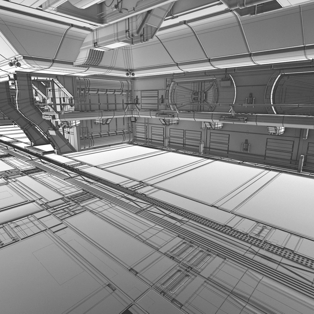 3d Sci Fi Hangar Interior Scene Model