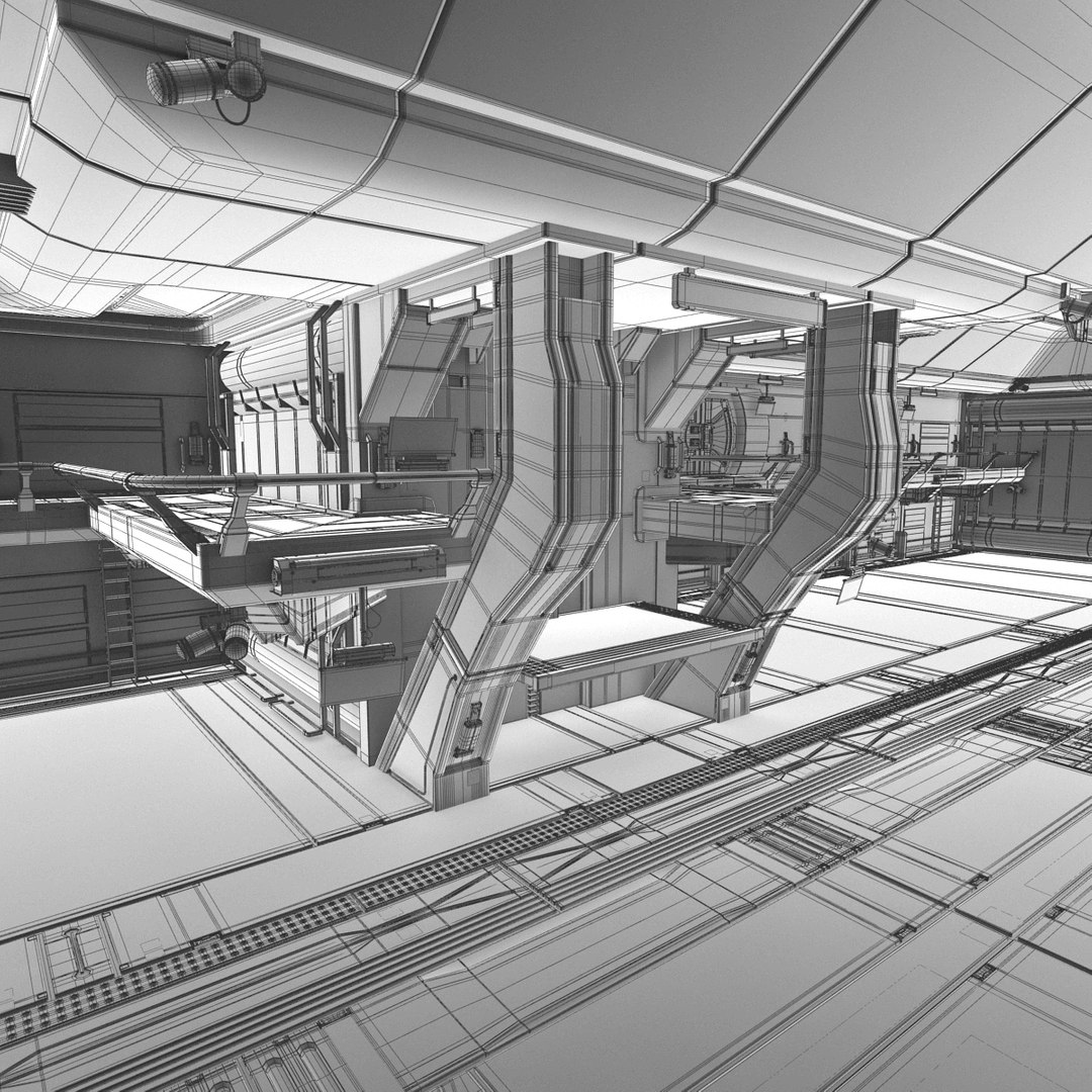 3d Sci Fi Hangar Interior Scene Model