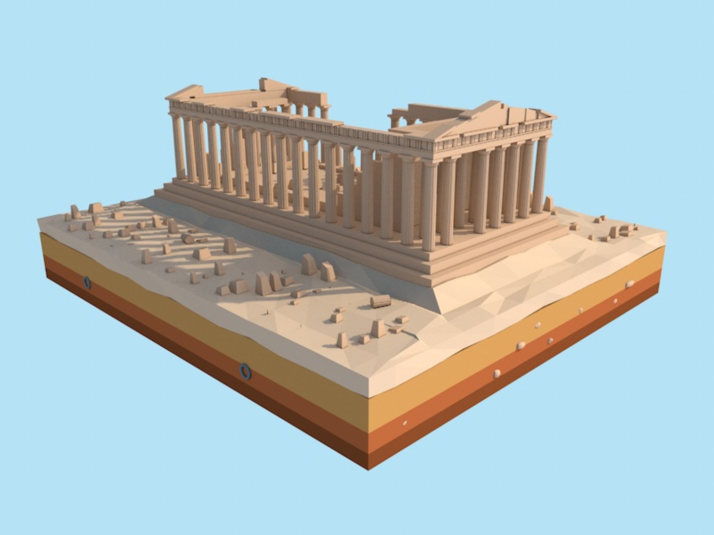 3D Cartoon Greece Parthenon Landmark Model - TurboSquid 1375155