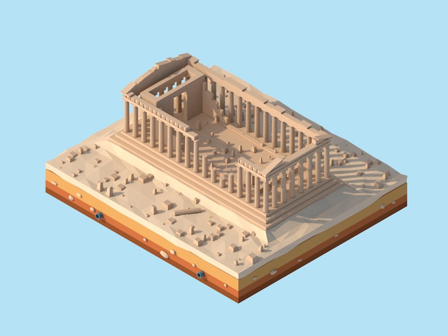 3D Cartoon Greece Parthenon Landmark Model - TurboSquid 1375155