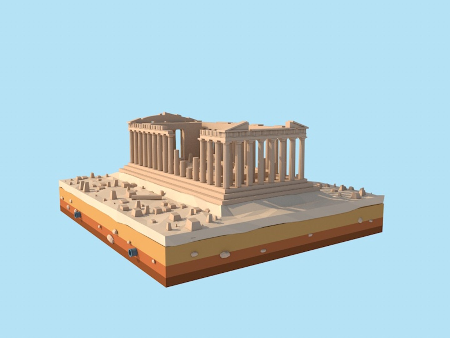 3D Cartoon Greece Parthenon Landmark Model - TurboSquid 1375155
