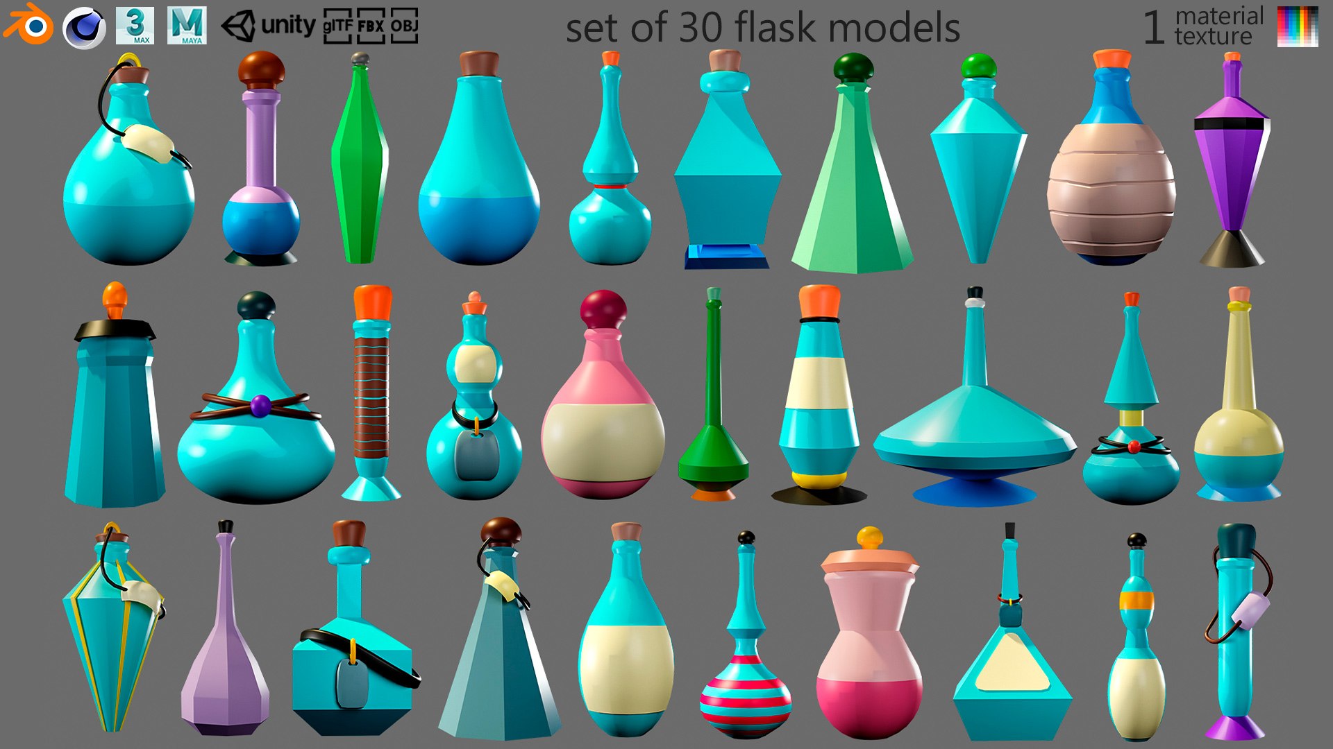 3D model Cartoon flasks - TurboSquid 2078827