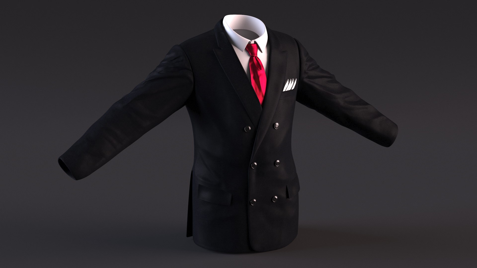 3D Black Suit Jacket And Red Necktie Model - TurboSquid 2133276
