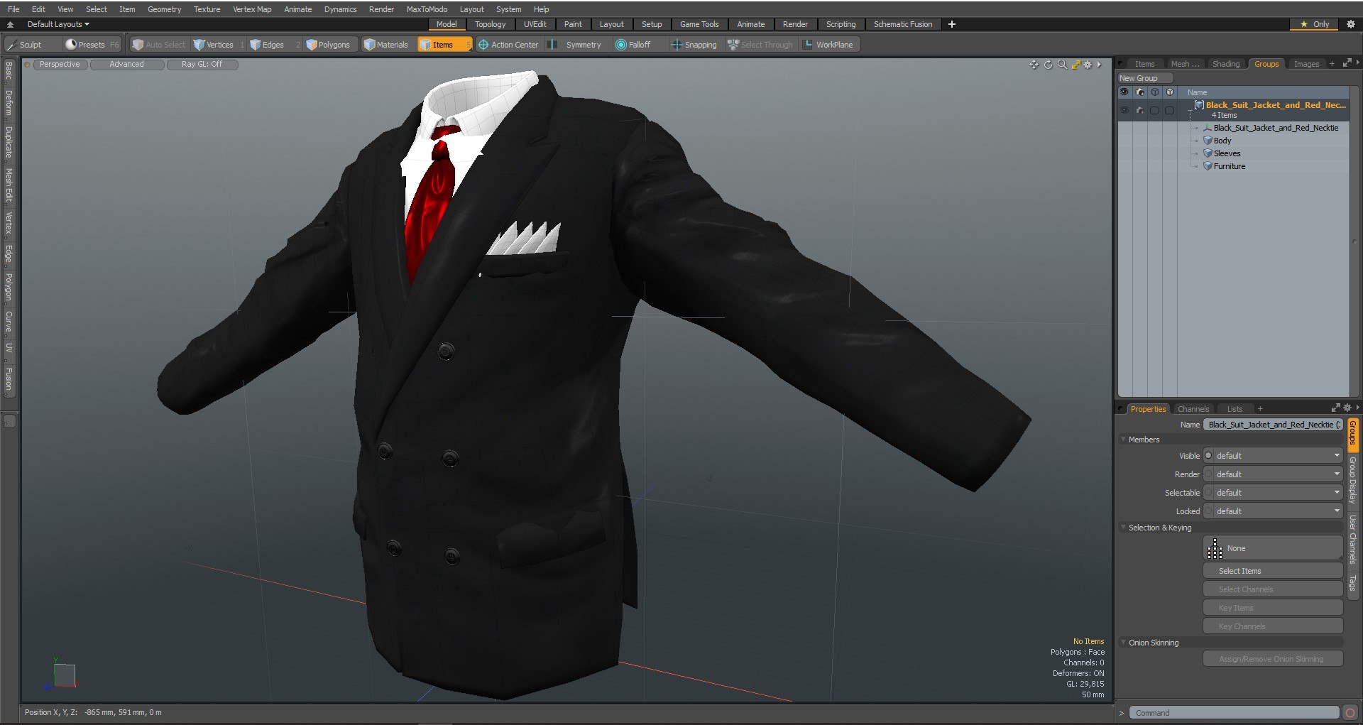 3D Black Suit Jacket and Red Necktie model - TurboSquid 2133276
