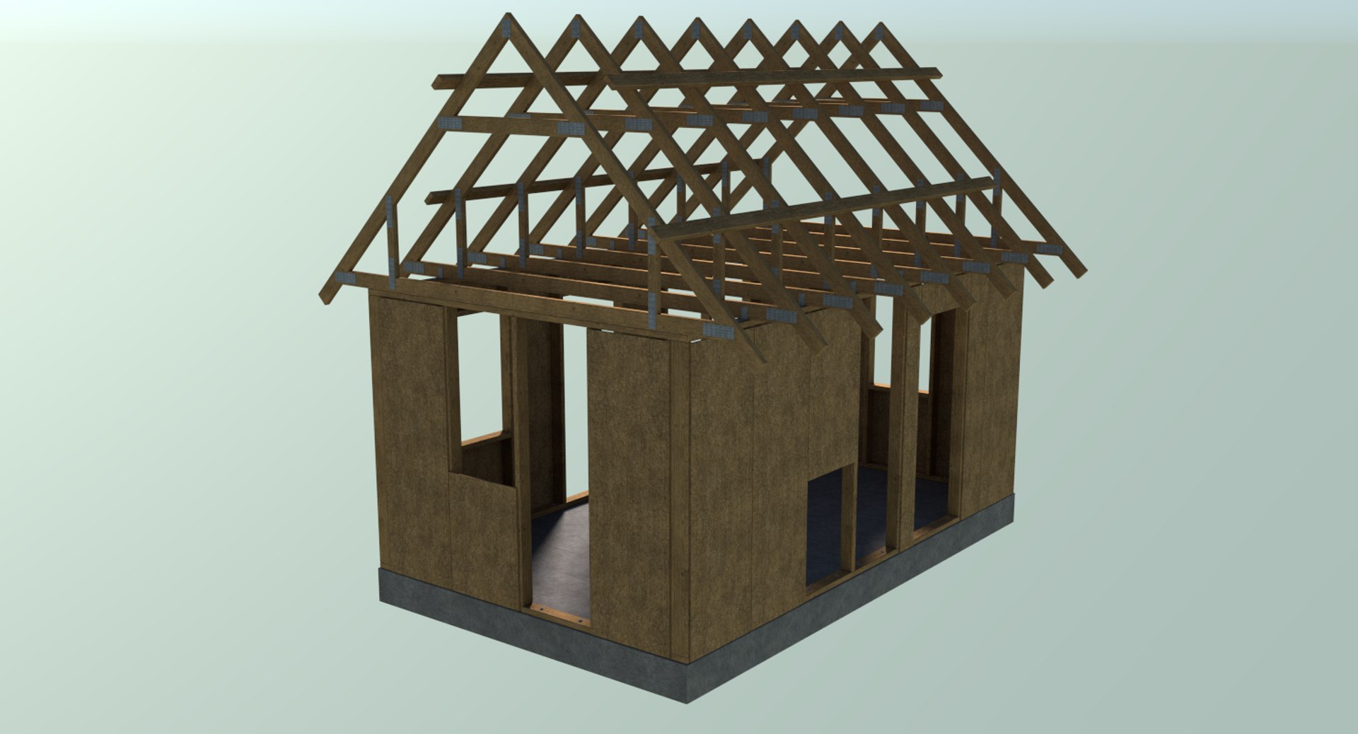 timber frame building construction 3d model