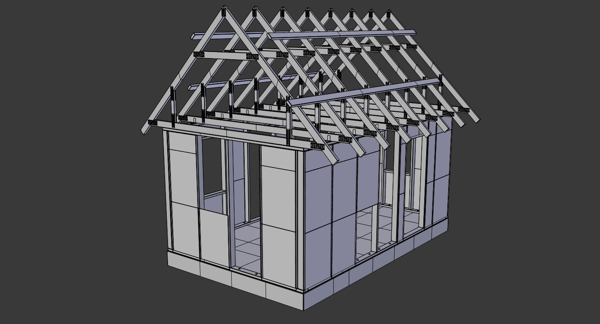 timber frame building construction 3d model