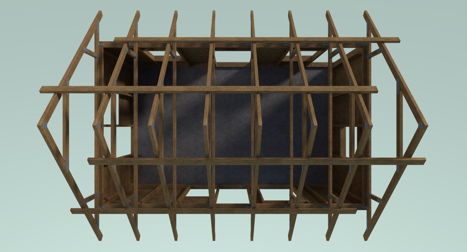 timber frame building construction 3d model