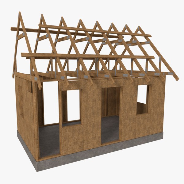 timber frame building construction 3d model