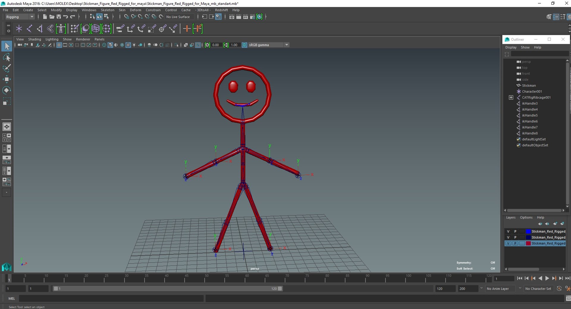 3D Stickman Figure Red Rigged for Maya model - TurboSquid 2089083