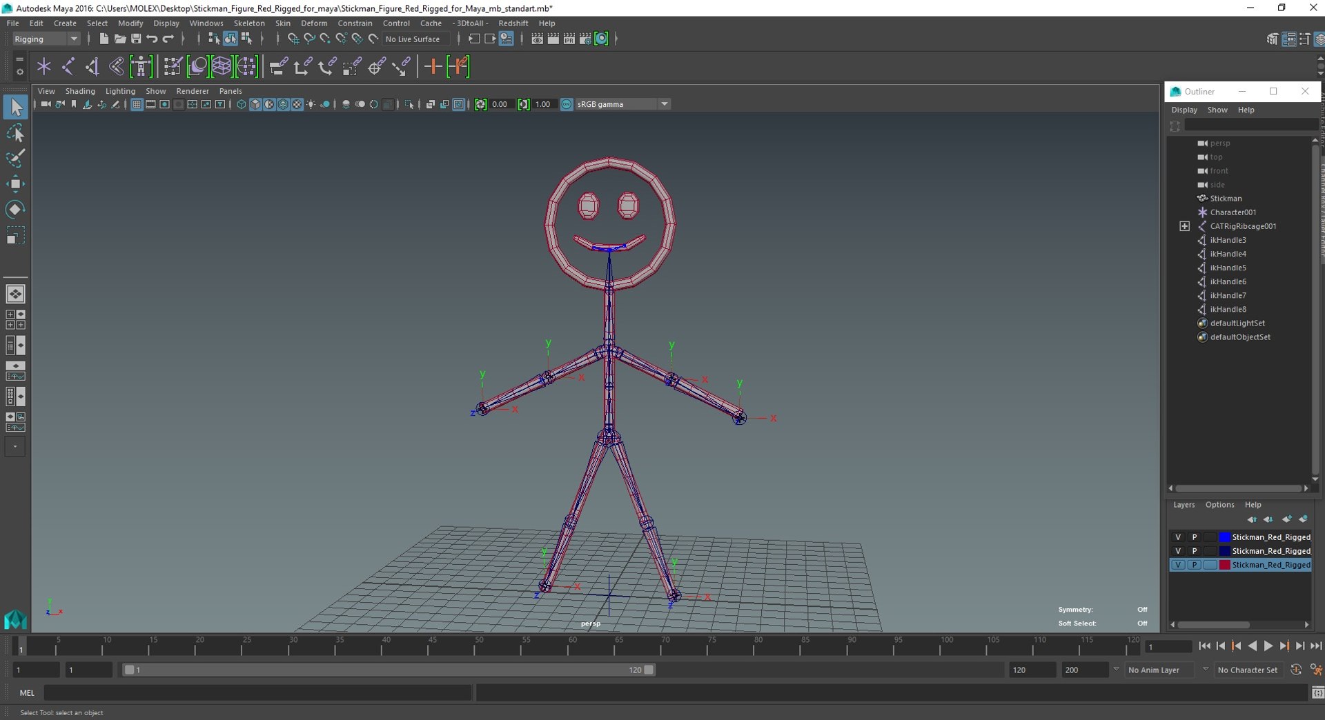 3D Stickman Figure Red Rigged for Maya model - TurboSquid 2089083