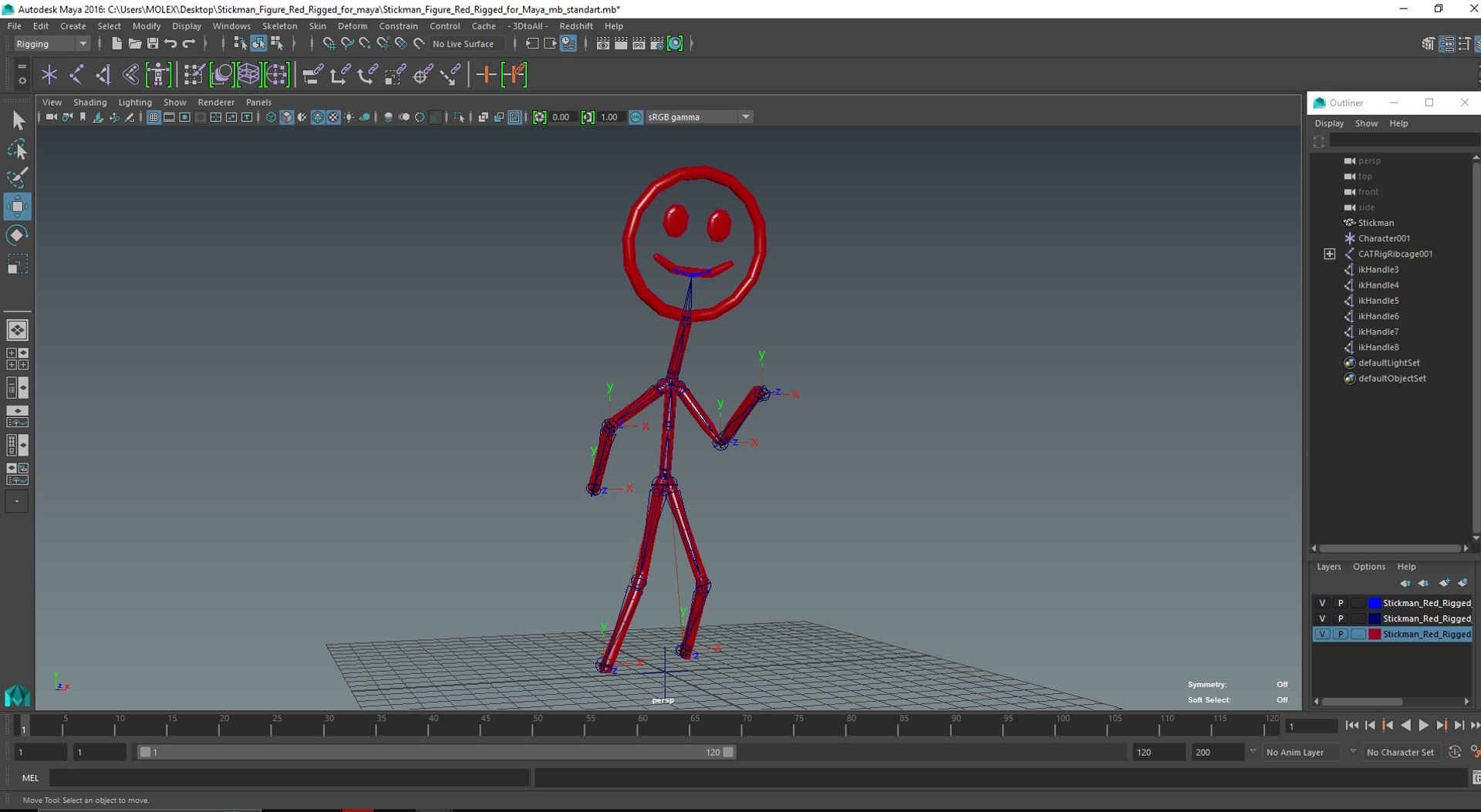 3D Stickman Figure Red Rigged for Maya model - TurboSquid 2089083