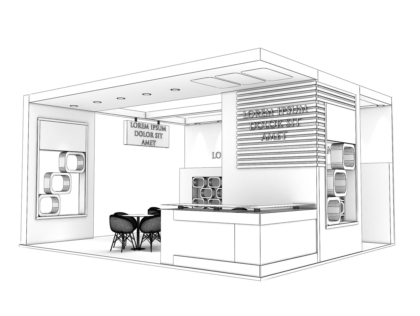 Booth Exhibition Stand Stall 6x7m Height 365 Cm 3 Side Open 3D - TurboSquid 2053726