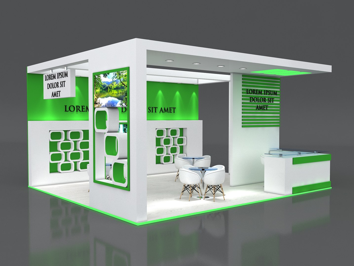 Booth Exhibition Stand Stall 6x7m Height 365 Cm 3 Side Open 3D ...