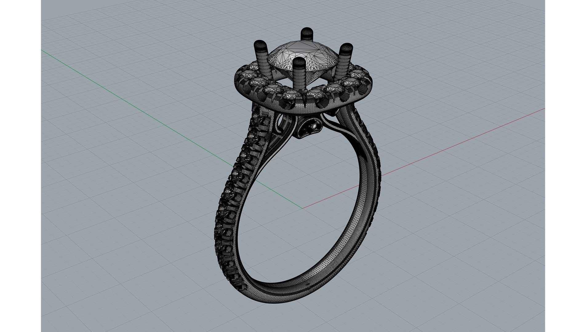 1ct Halo Round Diamond Engagement Ring CAD 3d Model - Ready for 3D ...