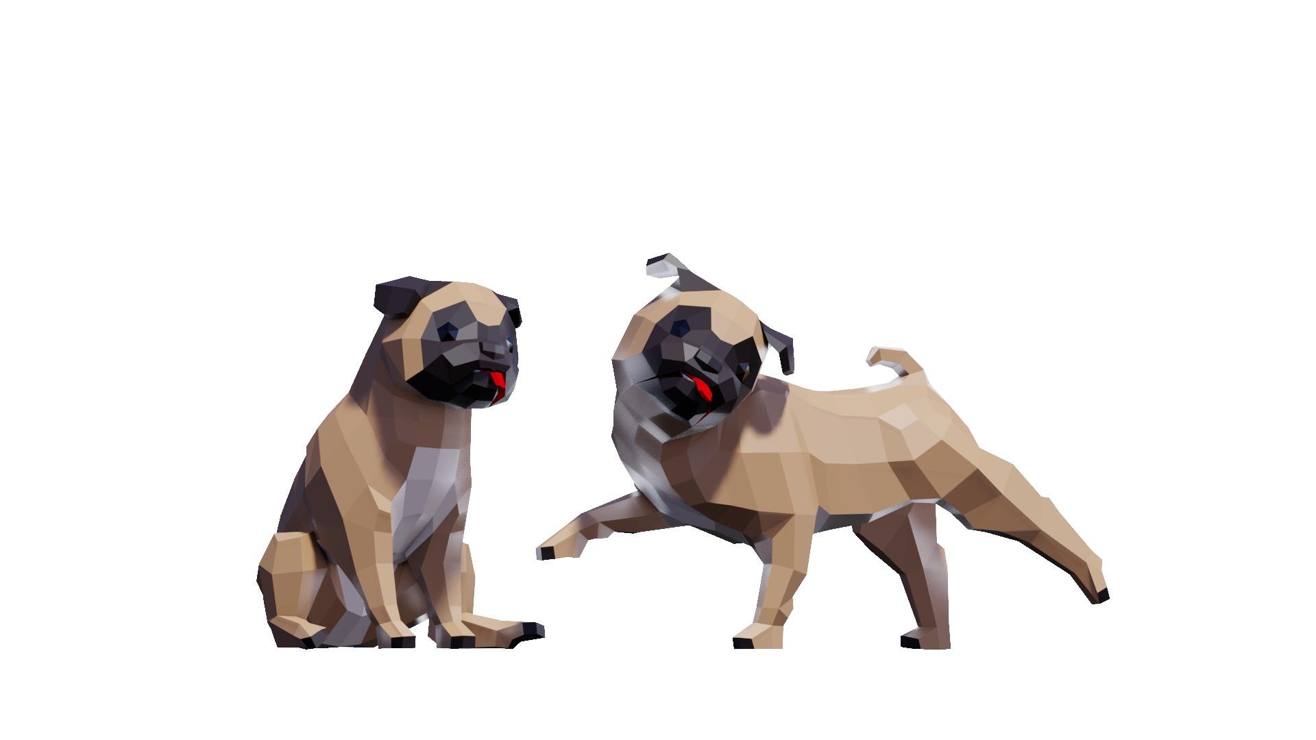 3D Low Poly Pug Dog Pack Model - TurboSquid 2184529