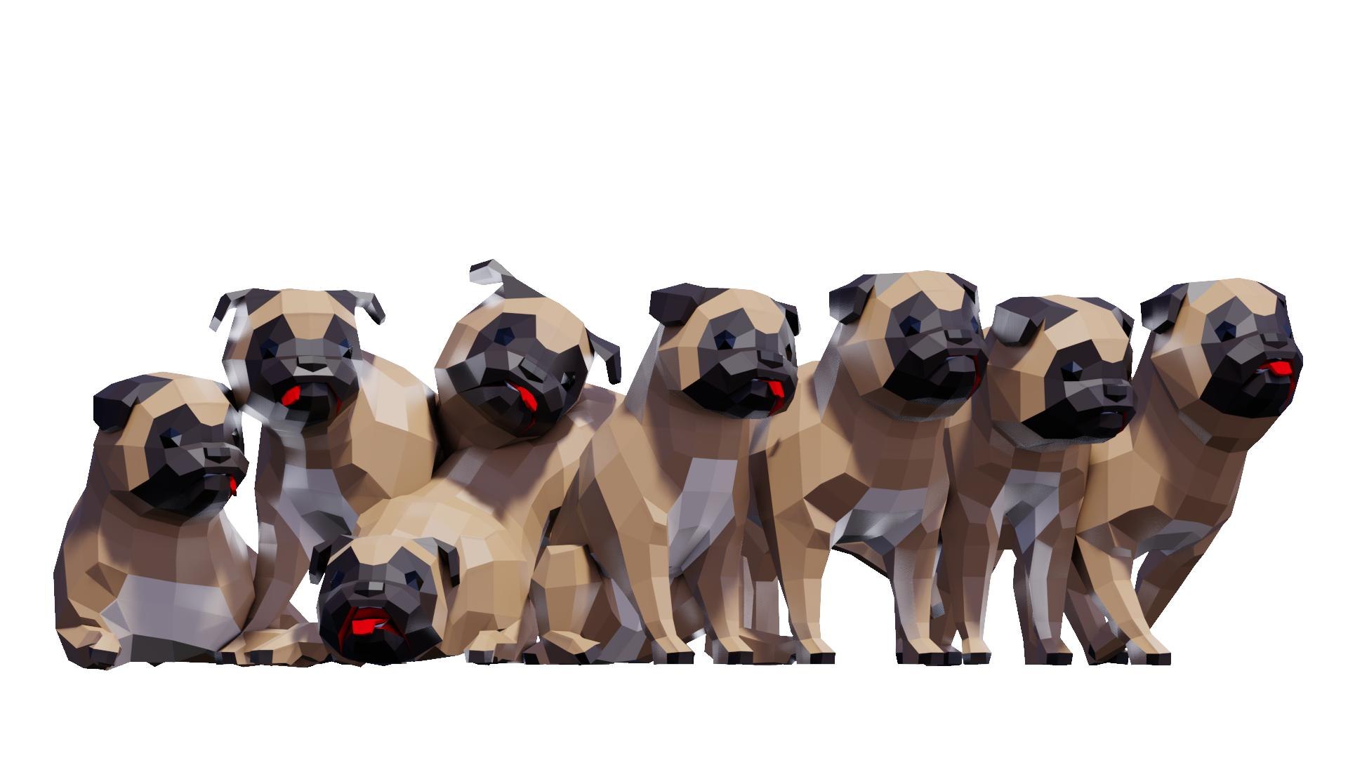 3D Low Poly Pug Dog Pack Model - TurboSquid 2184529