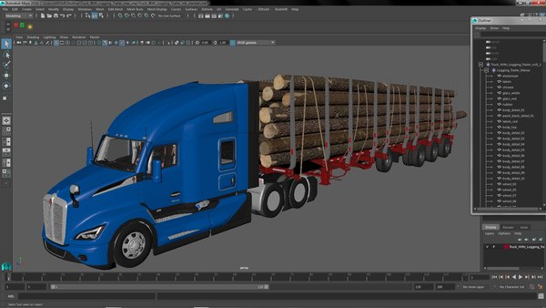Truck With Logging Trailer model - TurboSquid 1848542