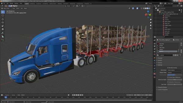 Truck With Logging Trailer model - TurboSquid 1848542
