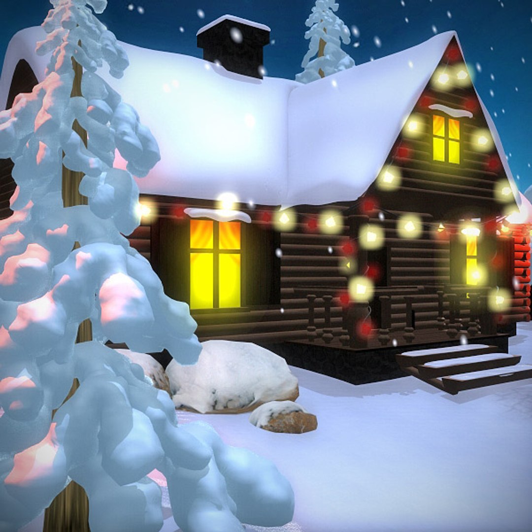 Winter Scene Christmas House 3d Model