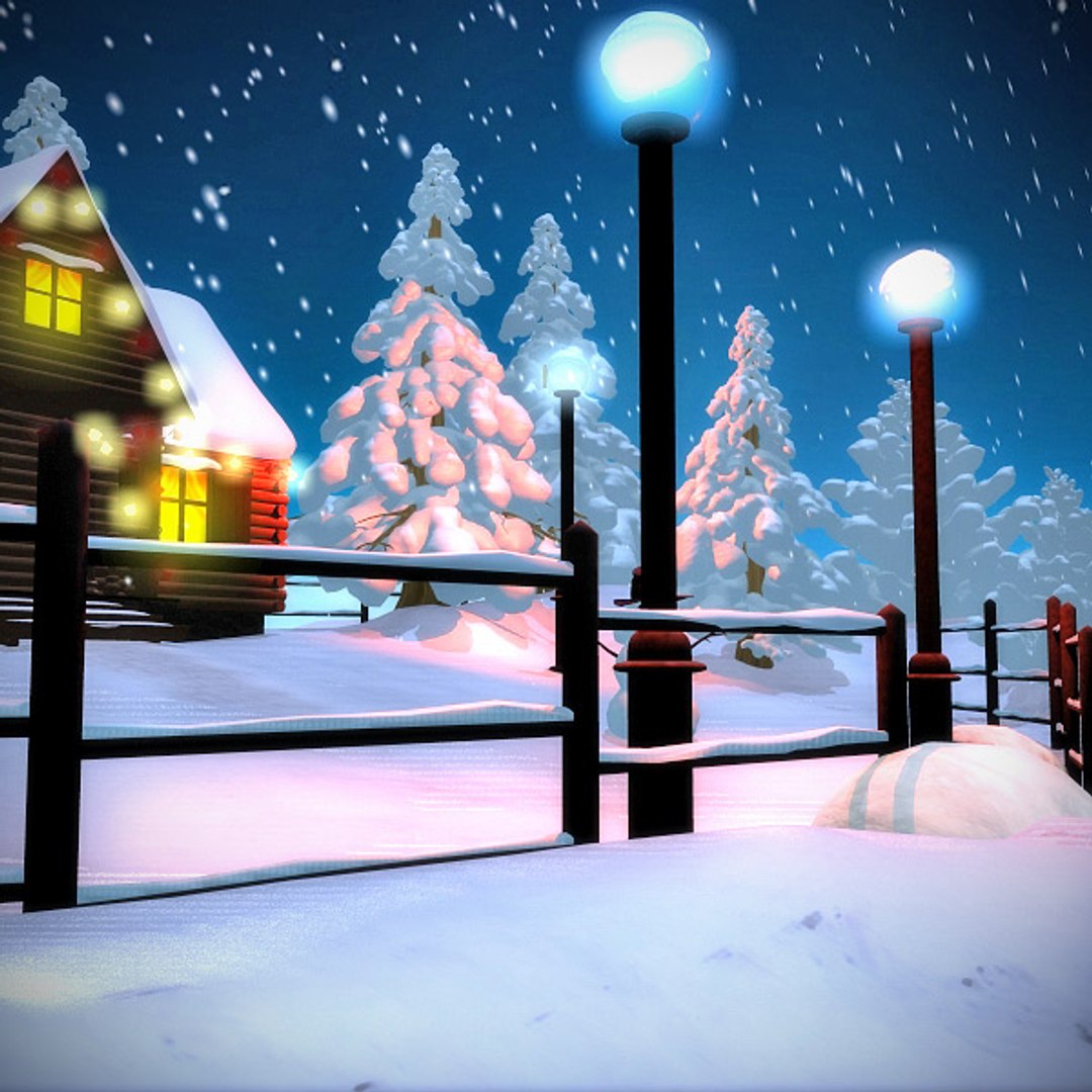 Winter Scene Christmas House 3d Model
