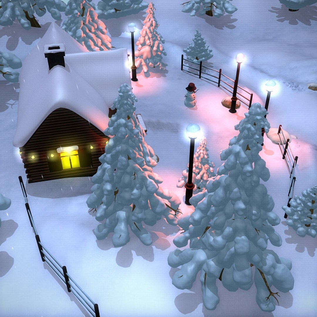 Winter Scene Christmas House 3d Model