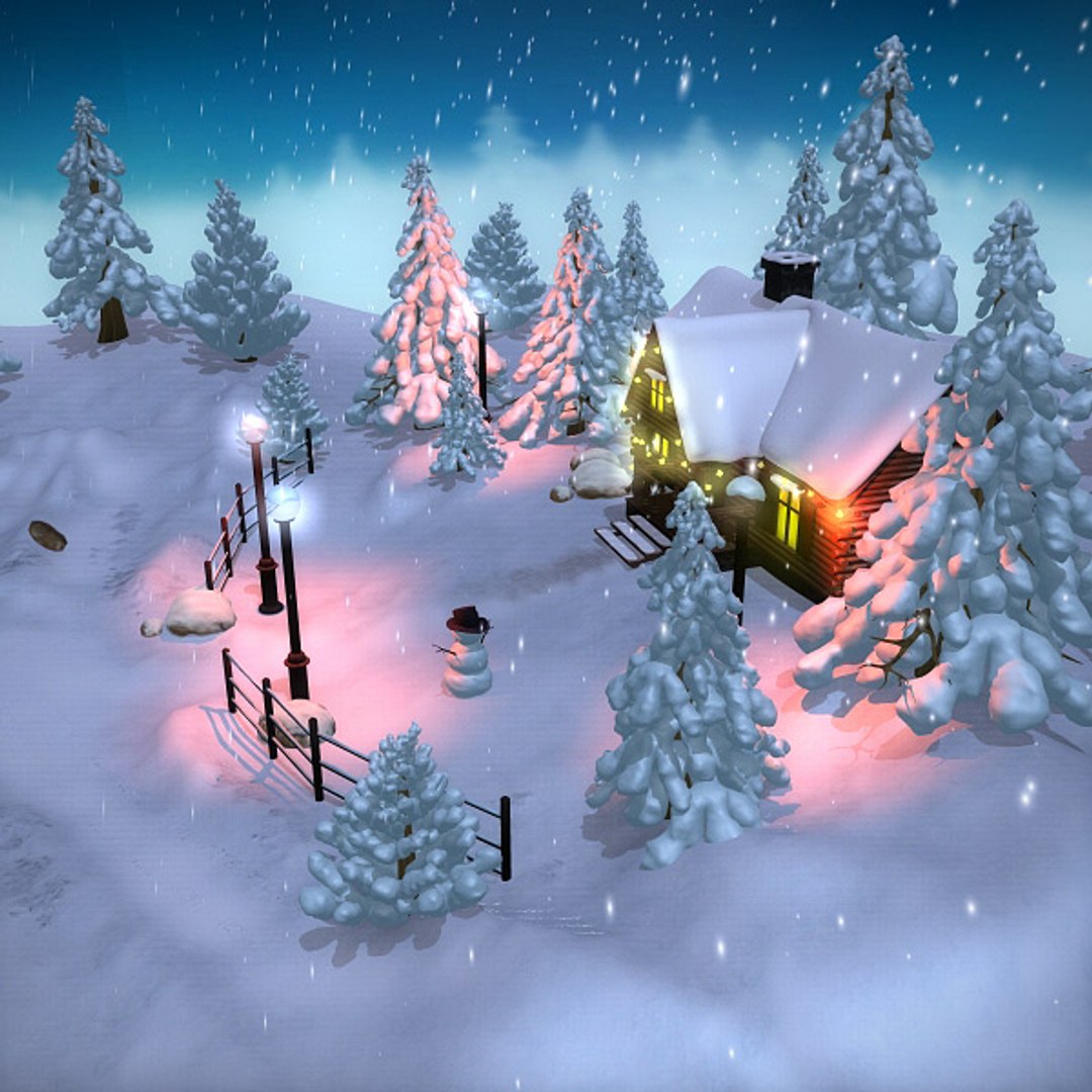 Winter Scene Christmas House 3d Model