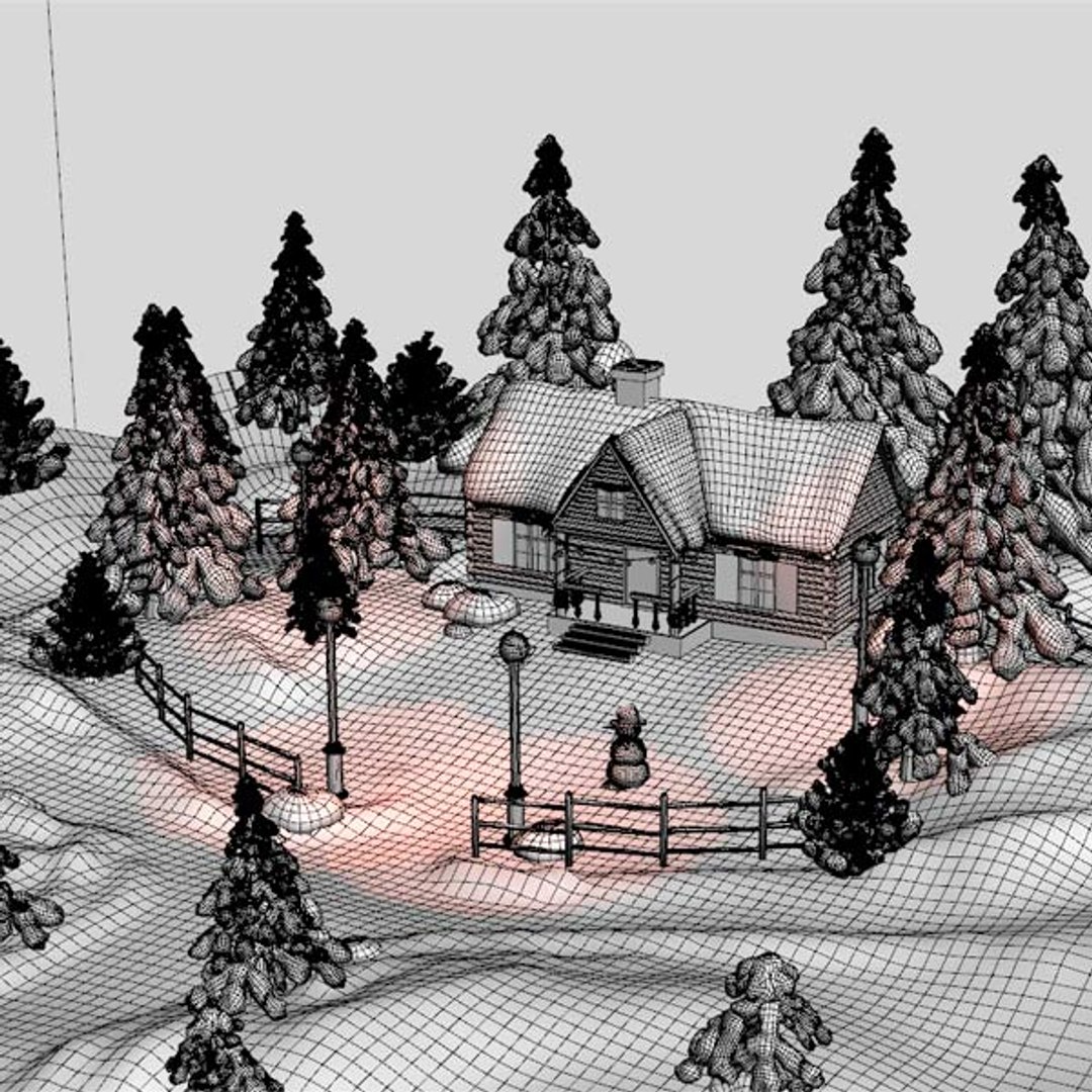 Winter Scene Christmas House 3d Model
