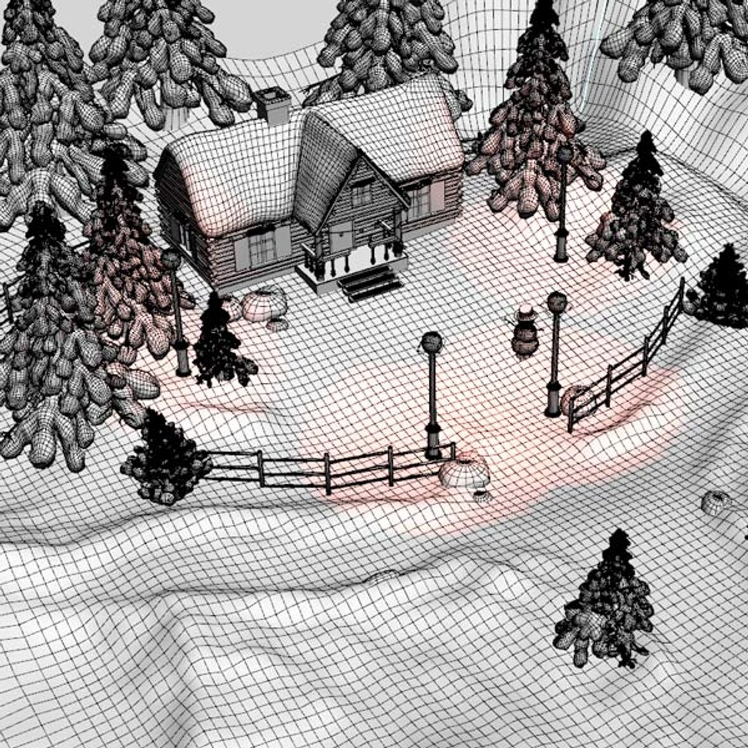 Winter Scene Christmas House 3d Model