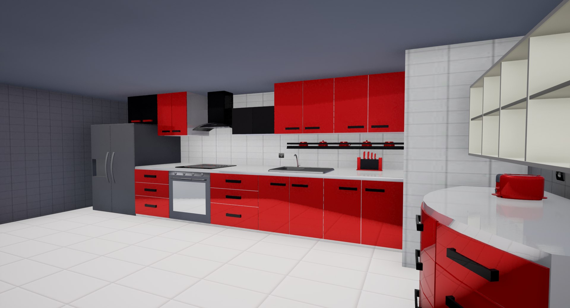 3d model of red kitchen