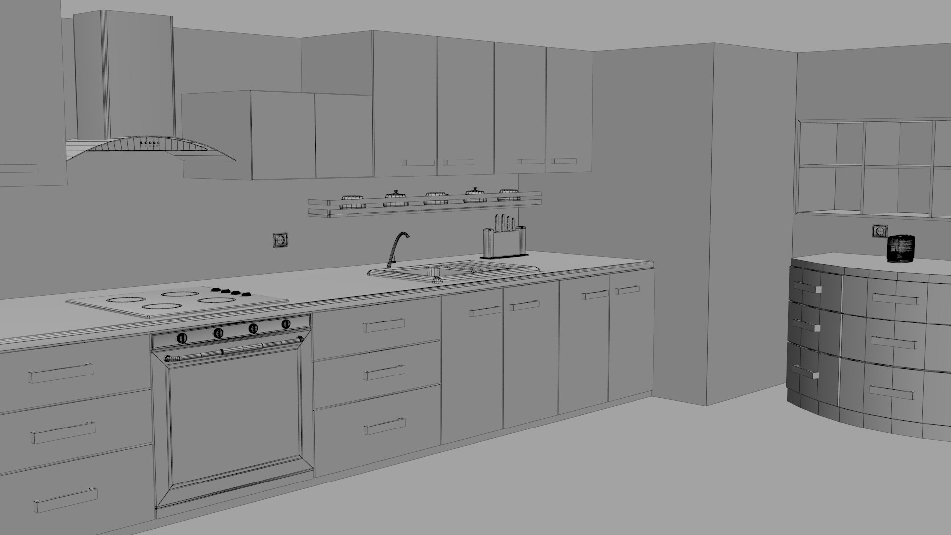 3d model of red kitchen